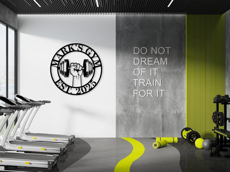 Custom Gym Name Sign Svg Png Dxf, Fitness Center Sign, Dumbbell Metal ...