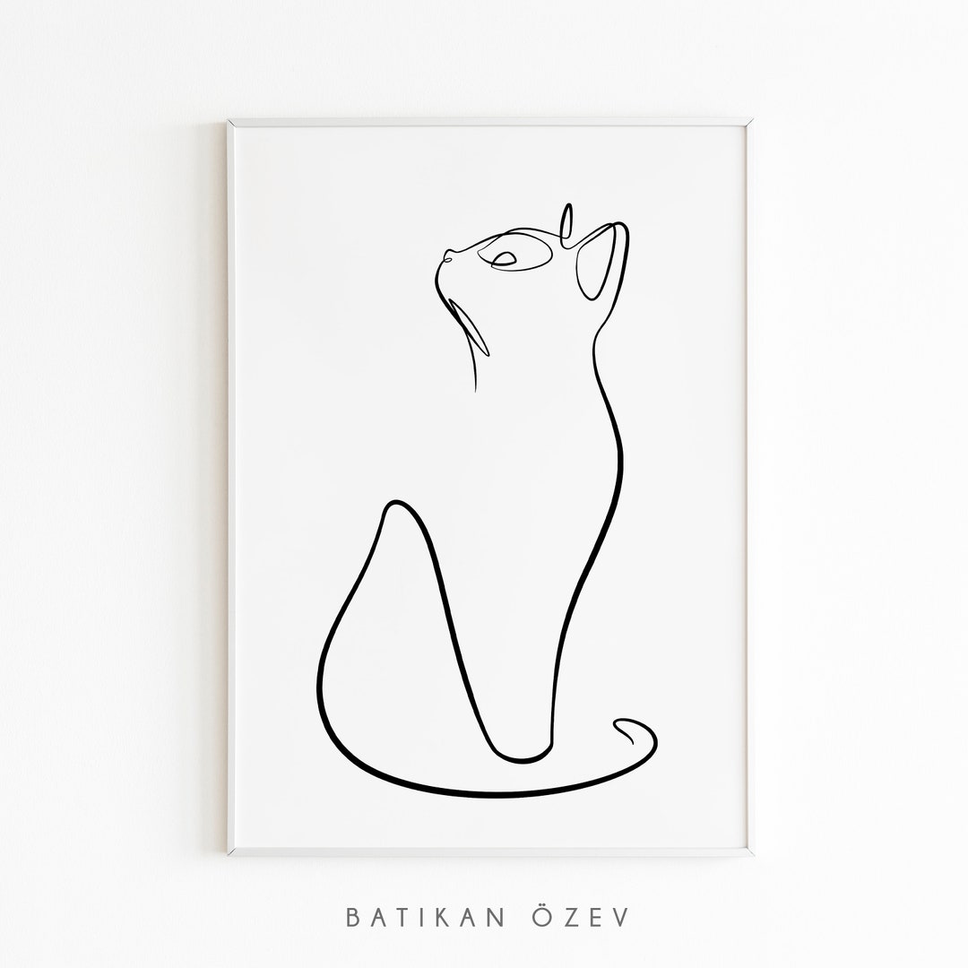 Minimalist Cat Line Art Print, Cat Drawing Poster, One Line Design ...