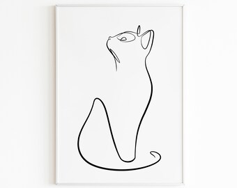 Set of Two Printable Cats Line Art Print, Cat Drawing Poster, One Line ...