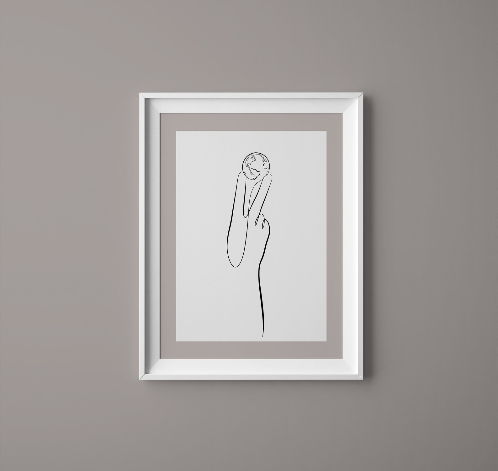 Hand and World Line Art Minimal Decor Hand Sketch Line - Etsy