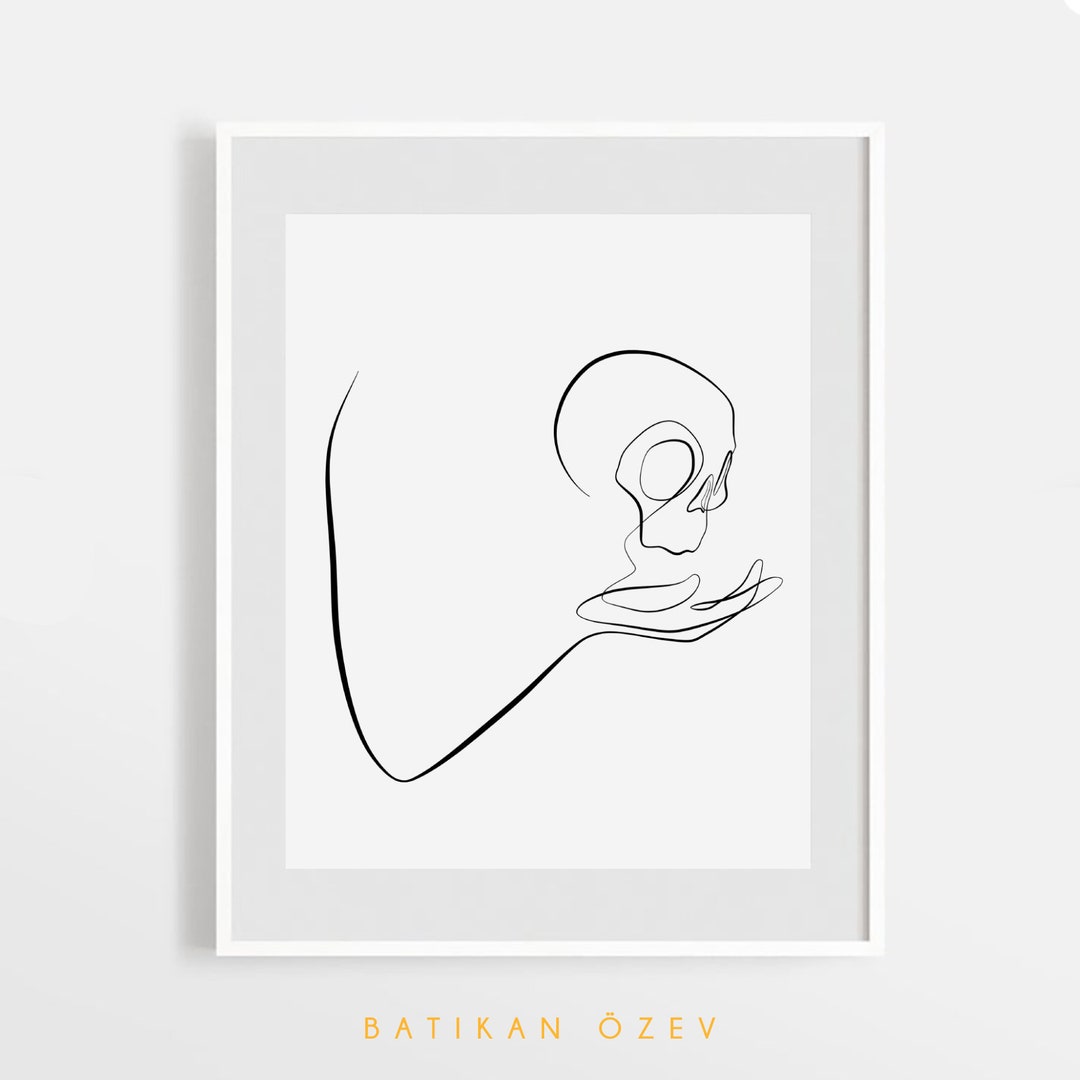 Abstract Skull Line Art Print, Skull Figure Poster, Hand Drawing ...