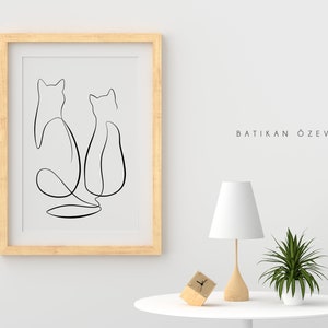 Cat Line Art Poster, Minimal Decor, Two Cats Print, Minimal Cat Design ...