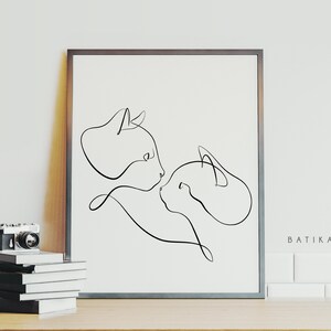 Two Cats Line Art, Minimalist Cat Art, Cat Line Drawing, Couple Cats ...