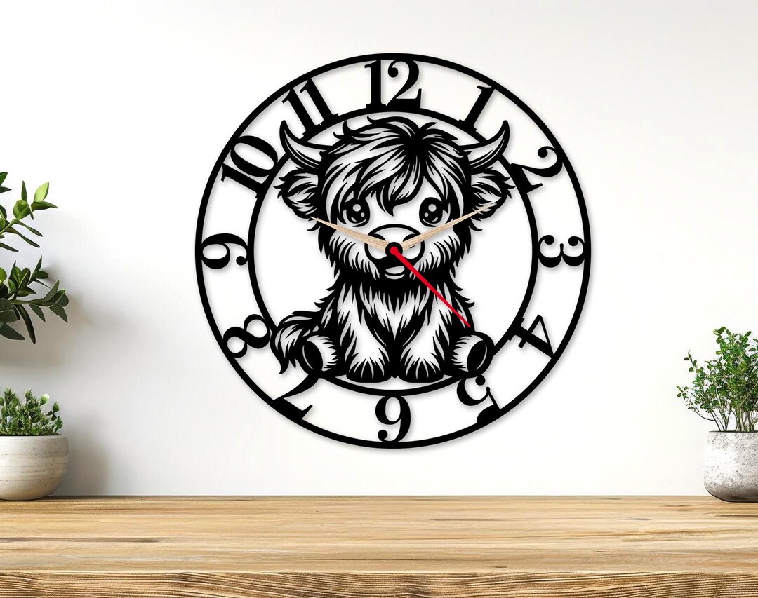 Highland Cow Wall Clock Face Svg Png Dxf, Highland Cow Clock Base ...