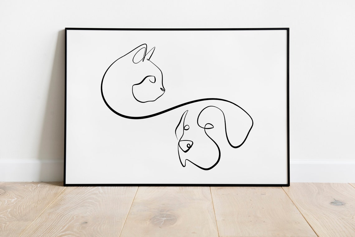 Cat Dog Line Art Modern Art Minimal Line Art Printable Cat | Etsy