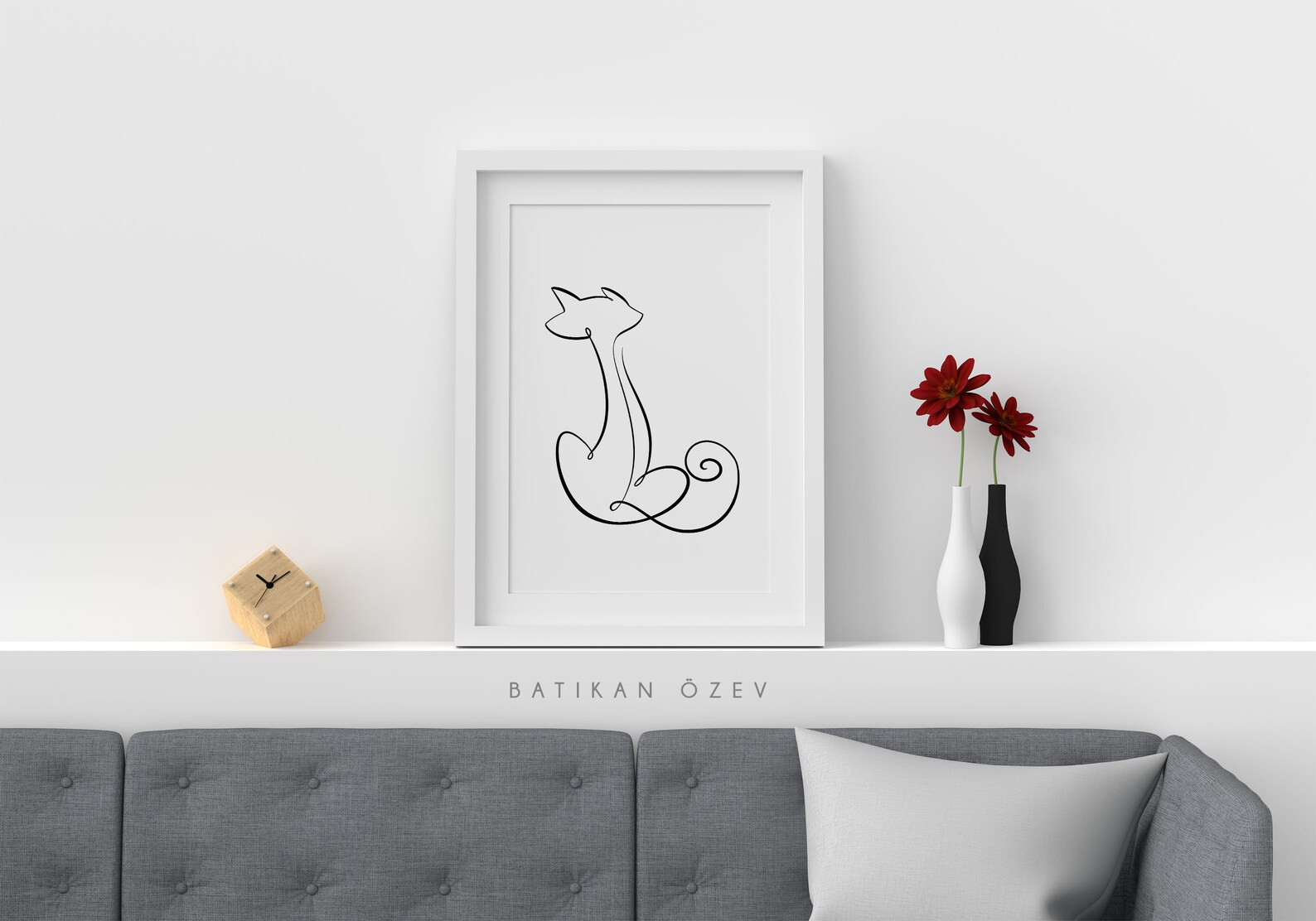 Minimalist Cat Line Art Cat Figure Downloadable Modern | Etsy