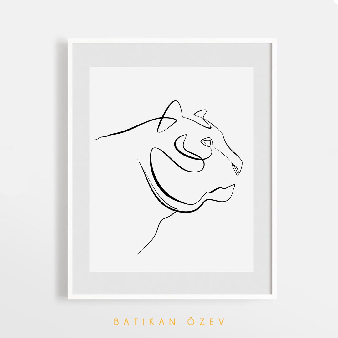 Animal Wall Decor, Tiger Line Art, Tiger Drawing, Minimal Line Art ...