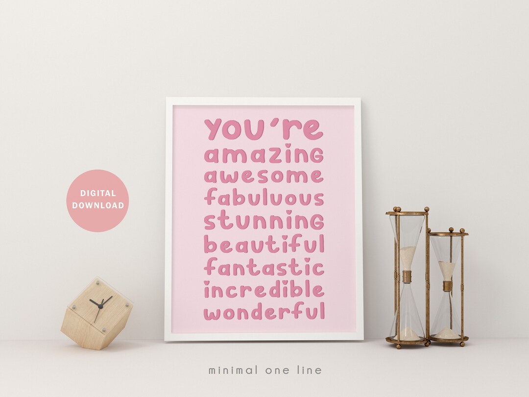 You Are Amazing Pink Poster, Typography Printable Art, Trendy Retro ...