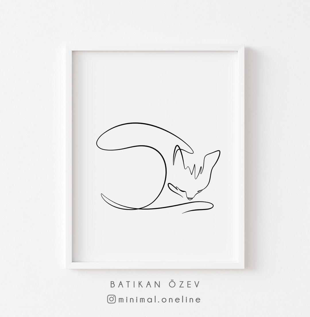 Minimal Sleeping Cat Line Art Continuous One Line Cat - Etsy