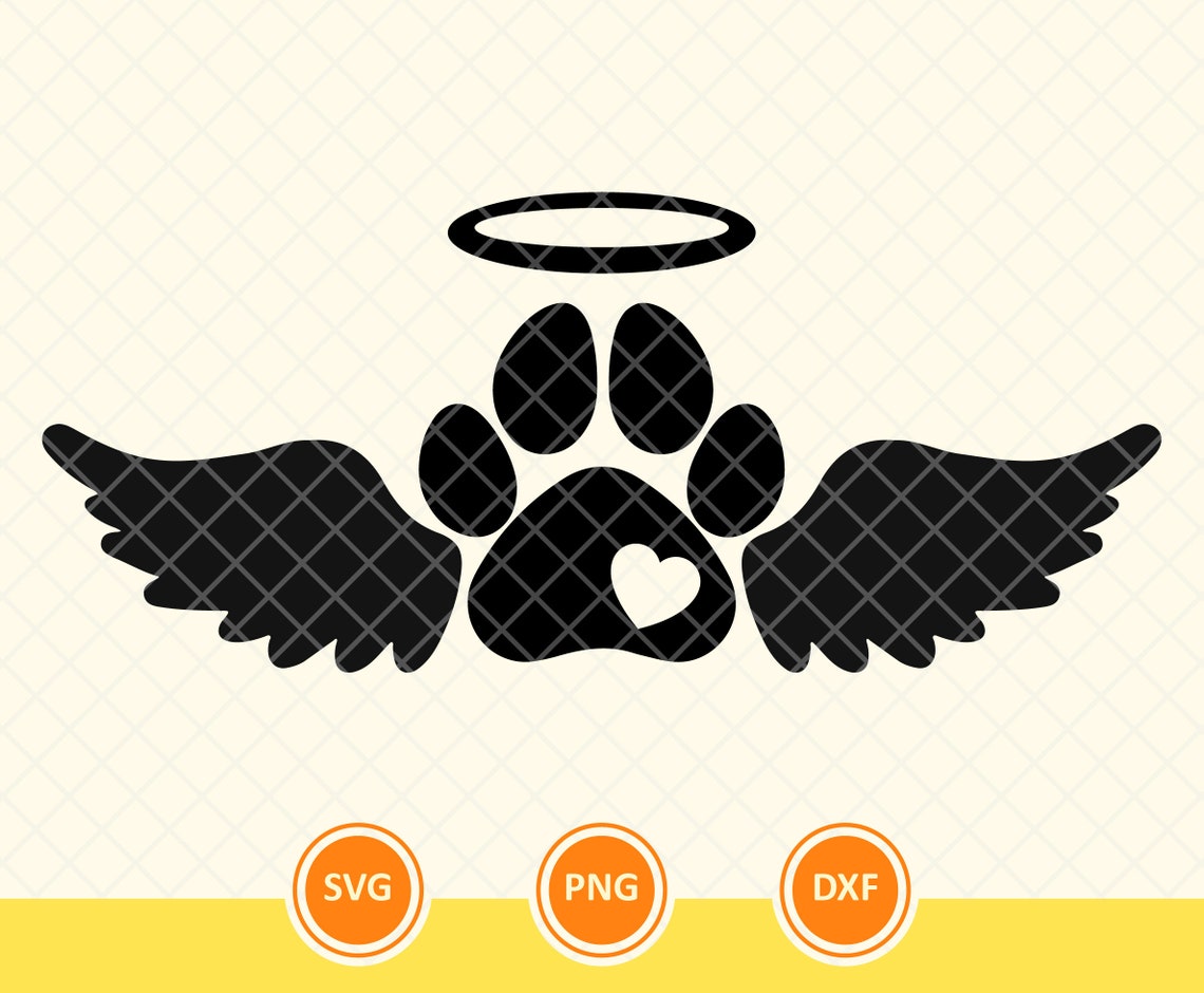 Paw Print Svg Angel Wings Halo Svg Heart Svg Pet Loss Dog - Etsy