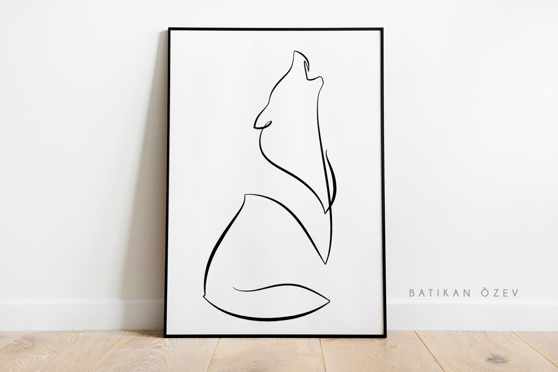 Line Art Howling Wolf Poster Digital Wolf Print Abstract - Etsy