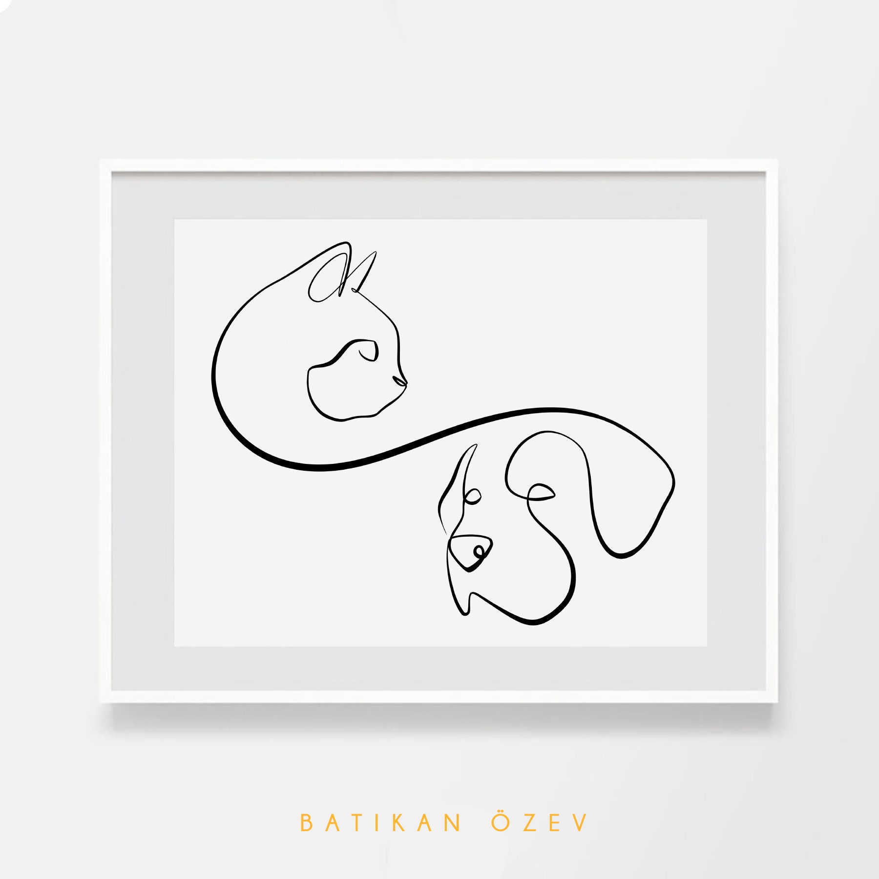 Cat Dog Line Art Modern Art Minimal Line Art Printable Cat | Etsy