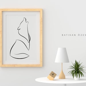 Line Art Howling Wolf Poster, Digital Wolf Print, Abstract Wolf Figure ...