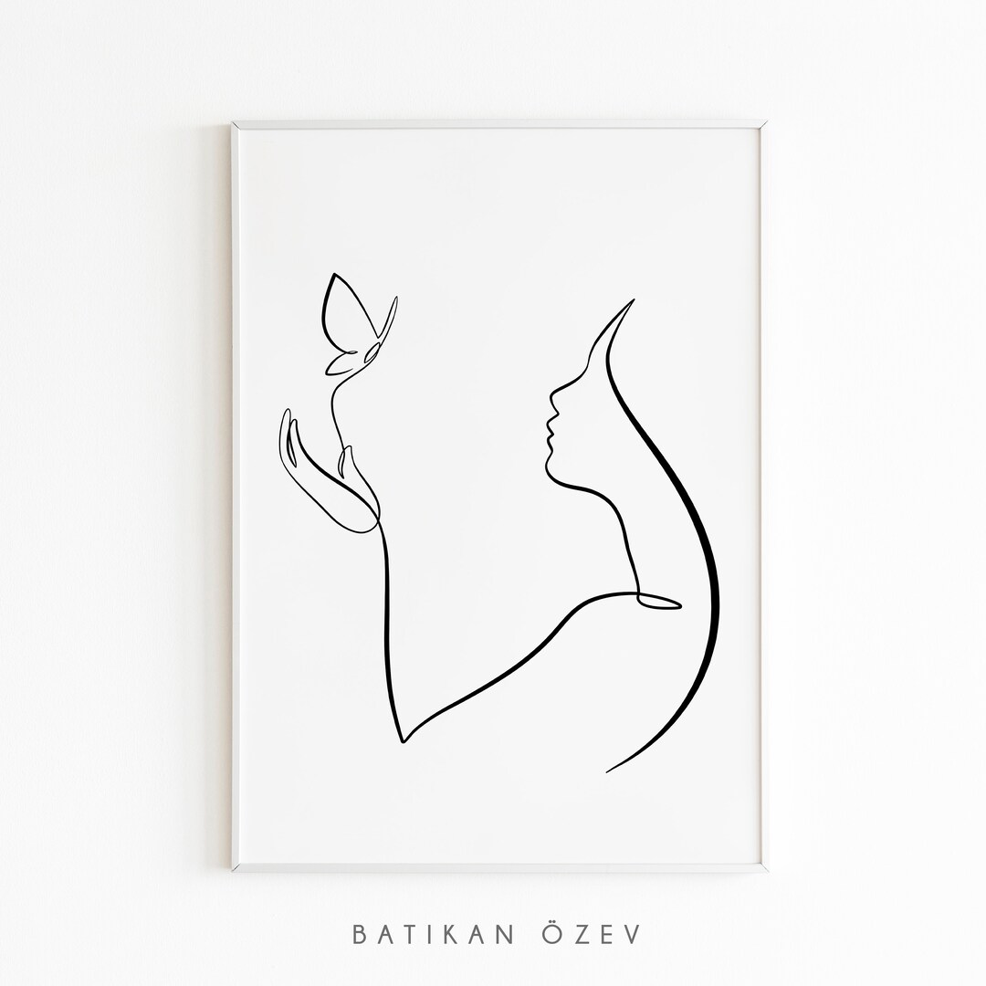 Woman Body Line Art, Woman and Butterfly, Female Body Drawing ...