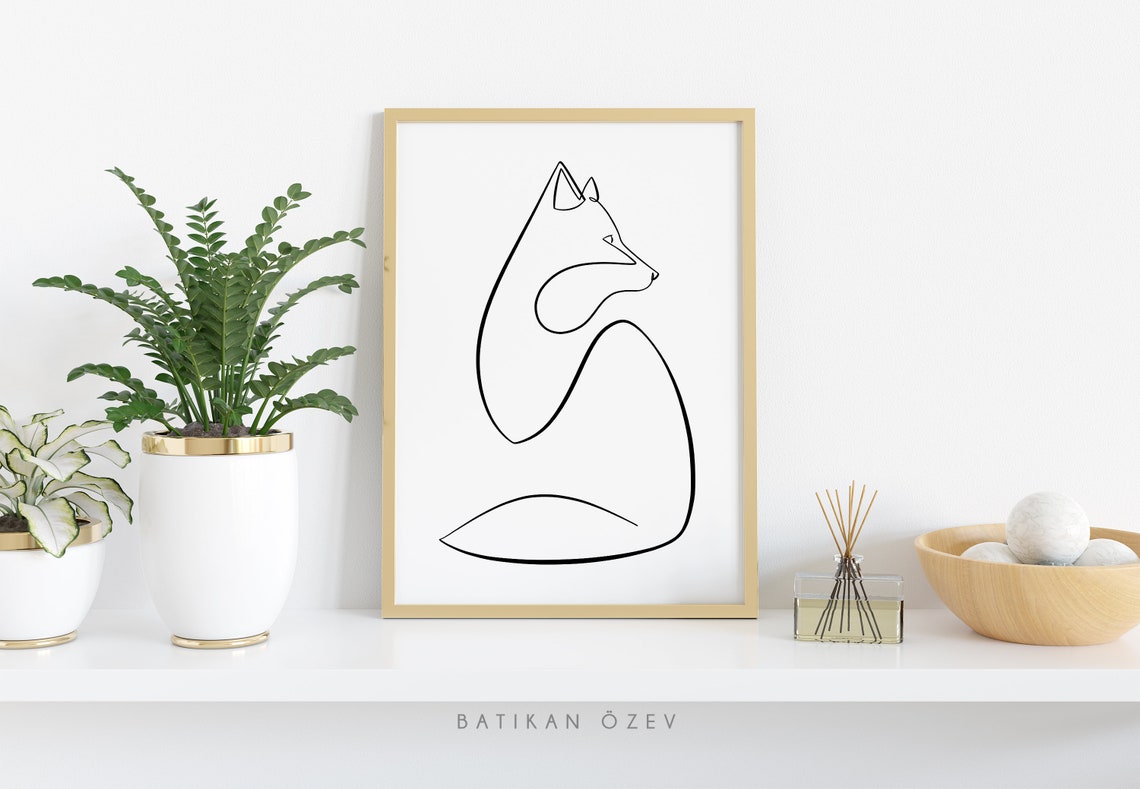 Printable Line Art Fox Poster Digital Fox Print Minimal Fox - Etsy