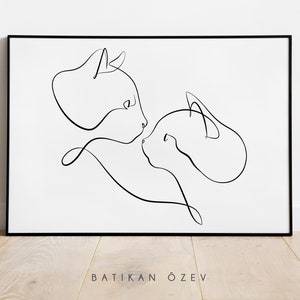Two Cats Line Art, Minimalist Cat Art, Cat Line Drawing, Couple Cats ...