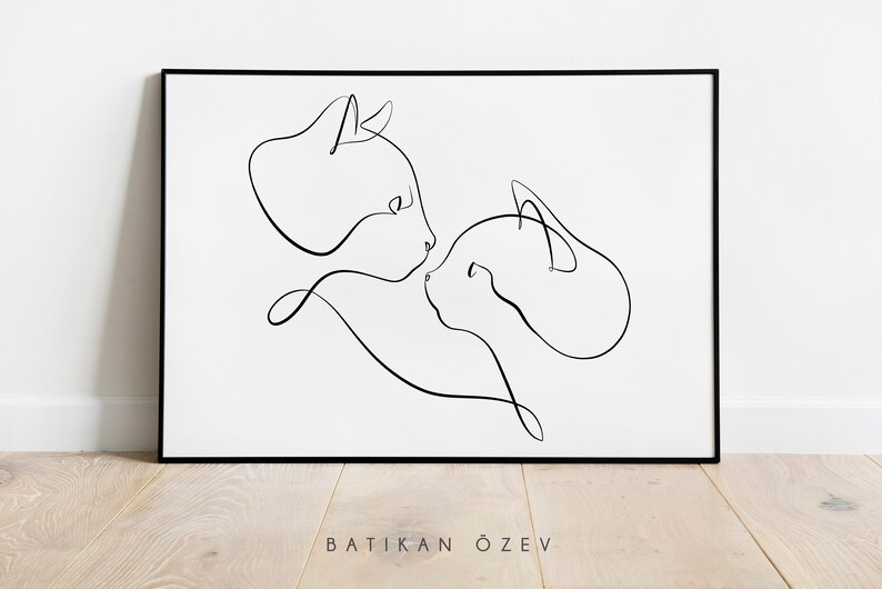 Two Cats Line Art Minimalist Cat Art Cat Line Drawing - Etsy