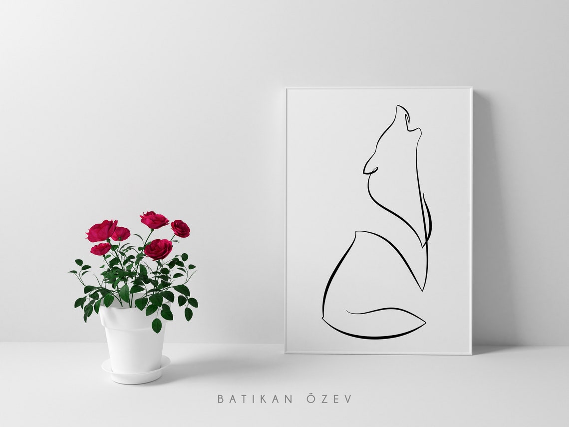 Line Art Howling Wolf Poster Digital Wolf Print Abstract - Etsy