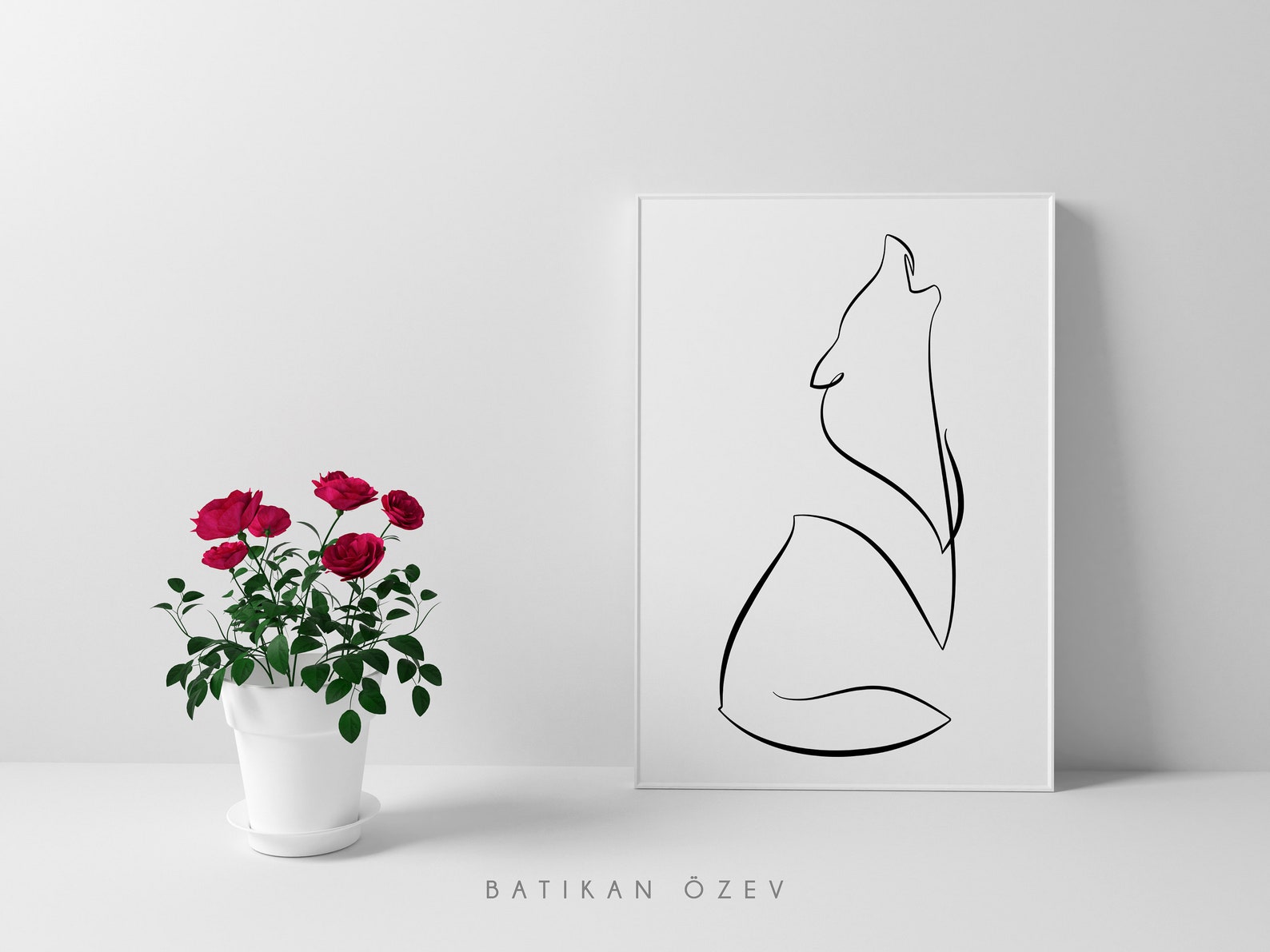 Line Art Howling Wolf Poster Digital Wolf Print Abstract - Etsy