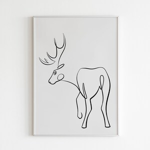 Printable Reindeer Line Art Drawing, Abstract Minimalist Stag Figure ...