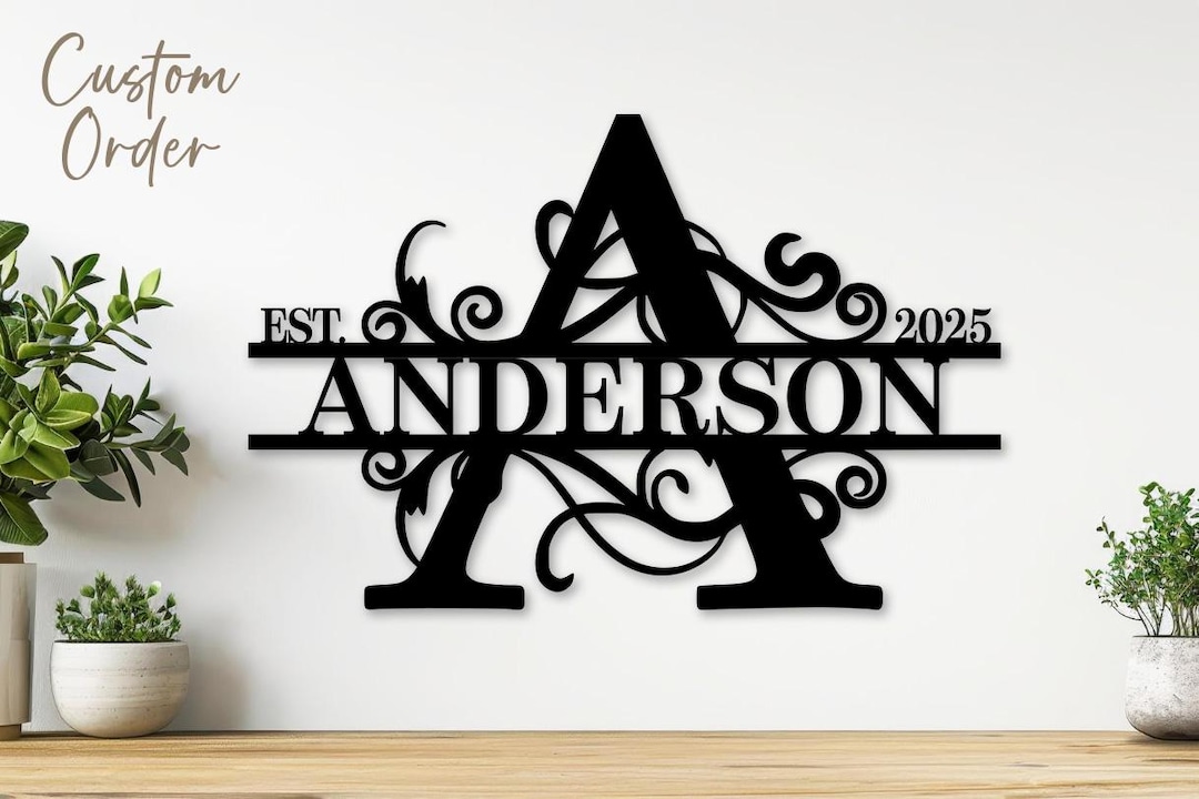 Custom Family Name Sign Svg Png Dxf, Fancy Split Monogram, Personalized ...