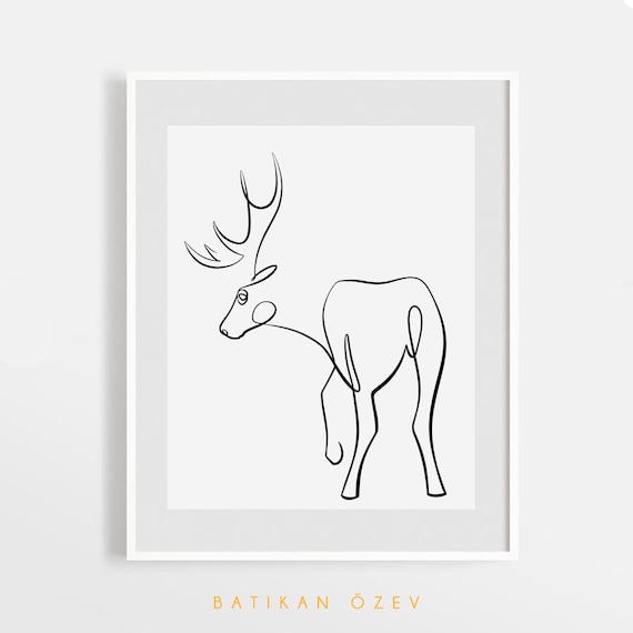 Printable Reindeer Line Art Drawing Abstract Minimalist Stag | Etsy