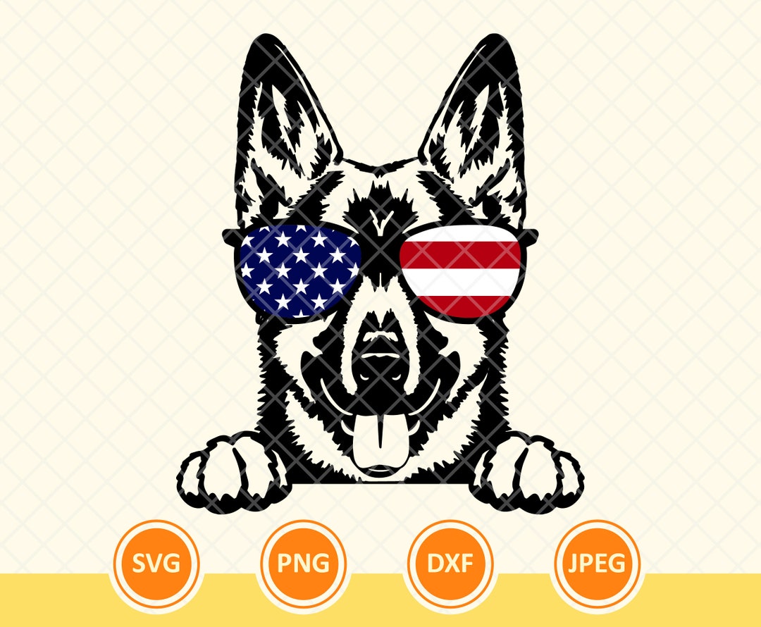 German Shepherd With Sunglasses Svg, American Flag Svg, German Shepherd ...