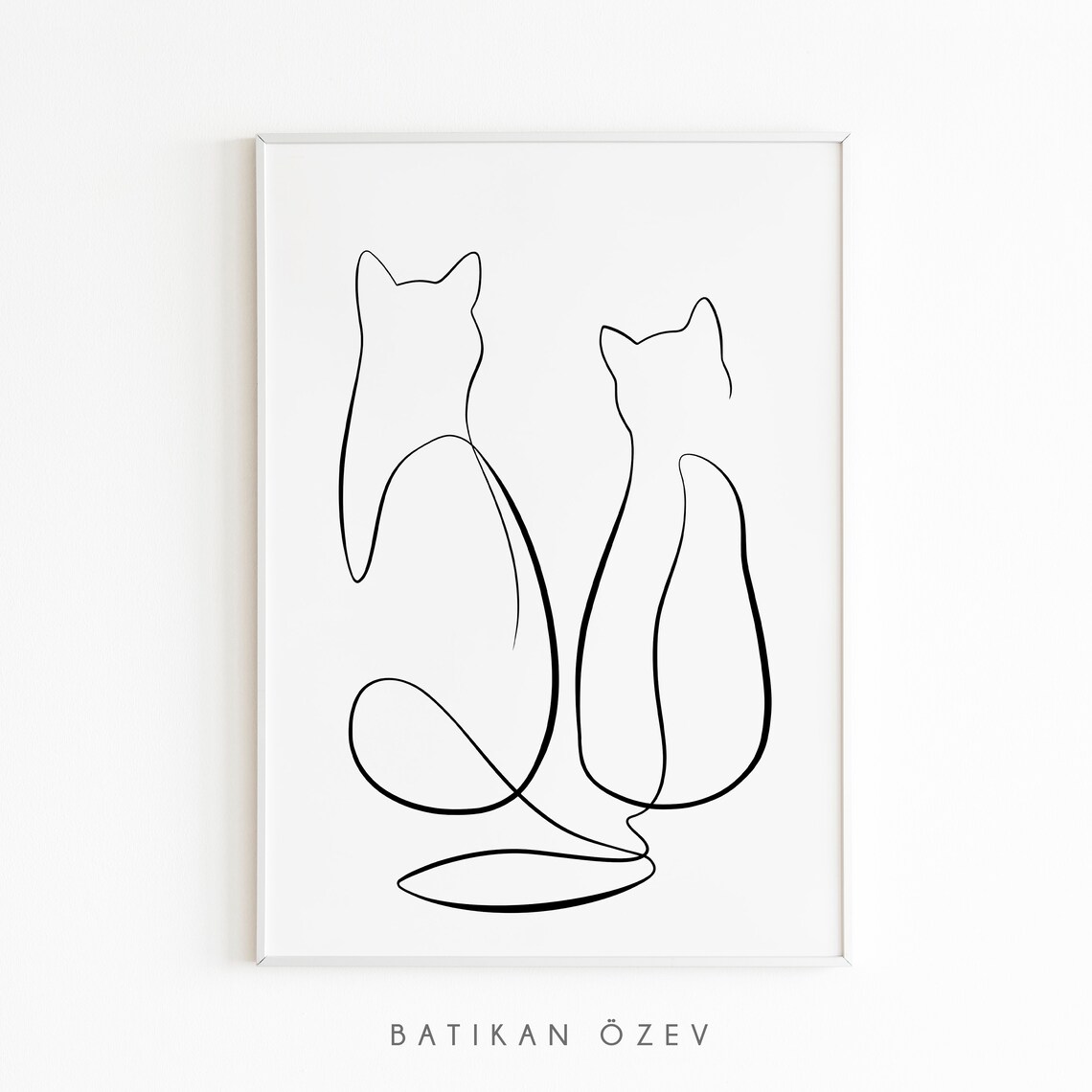 Cat Line Art Poster Minimal Decor Two Cats Print Minimal | Etsy