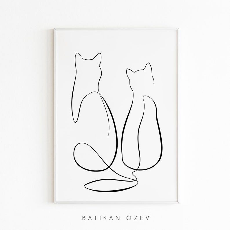 Katze Linie Kunst Poster minimal Dekor zwei Katzen Druck | Etsy
