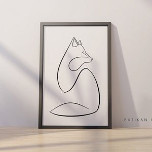 Printable Line Art Fox Poster, Digital Fox Print, Minimal Fox Figure ...