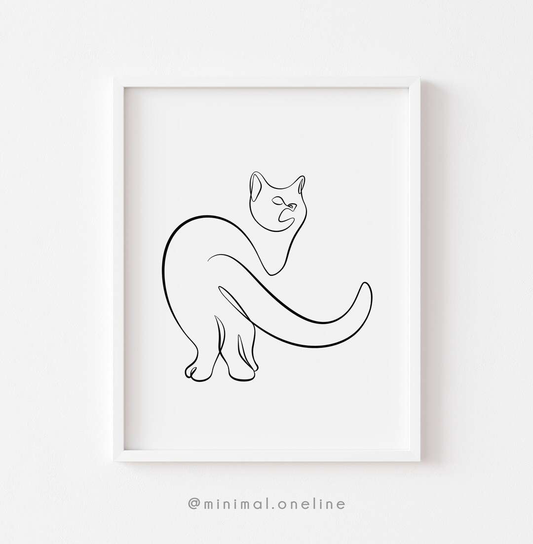 Line Art Cat Drawing, Standing Cat Illustration, One Line Drawing ...