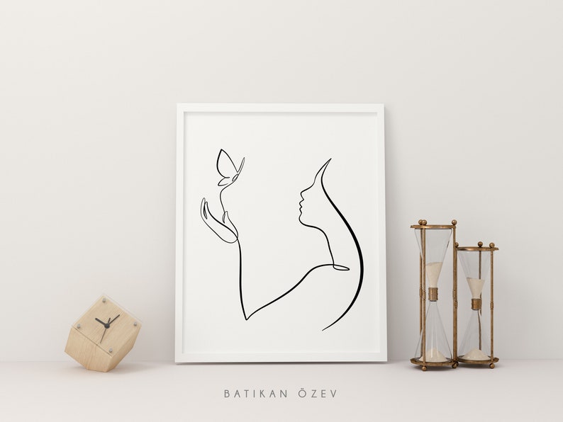 Woman Body Line Art Woman and Butterfly Female Body Drawing - Etsy