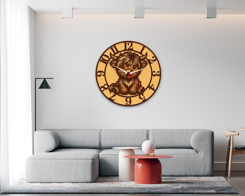 Cute Highland Cow Clock Face Svg Png Dxf, Highland Cattle Clock Base ...