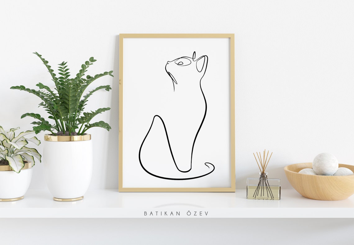 Minimalist Cat Line Art Print Cat Drawing Poster One Line | Etsy