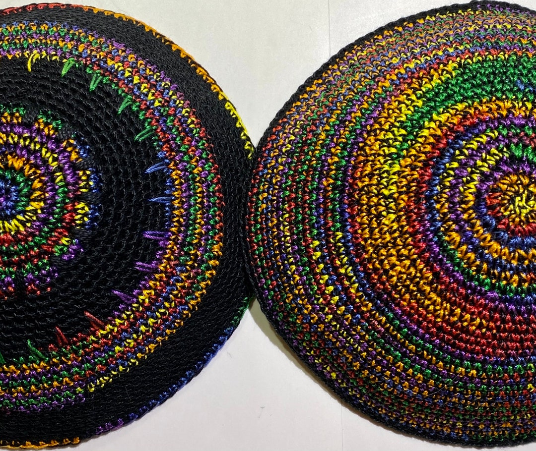 Handmade Rainbow Crochet Kippah, Variegated Cotton Yarmulke - Etsy