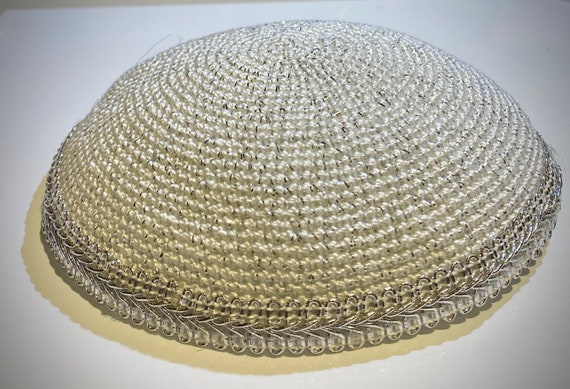 White With Silver Thread and Lace Trim Handmade Crochet Cotton | Etsy