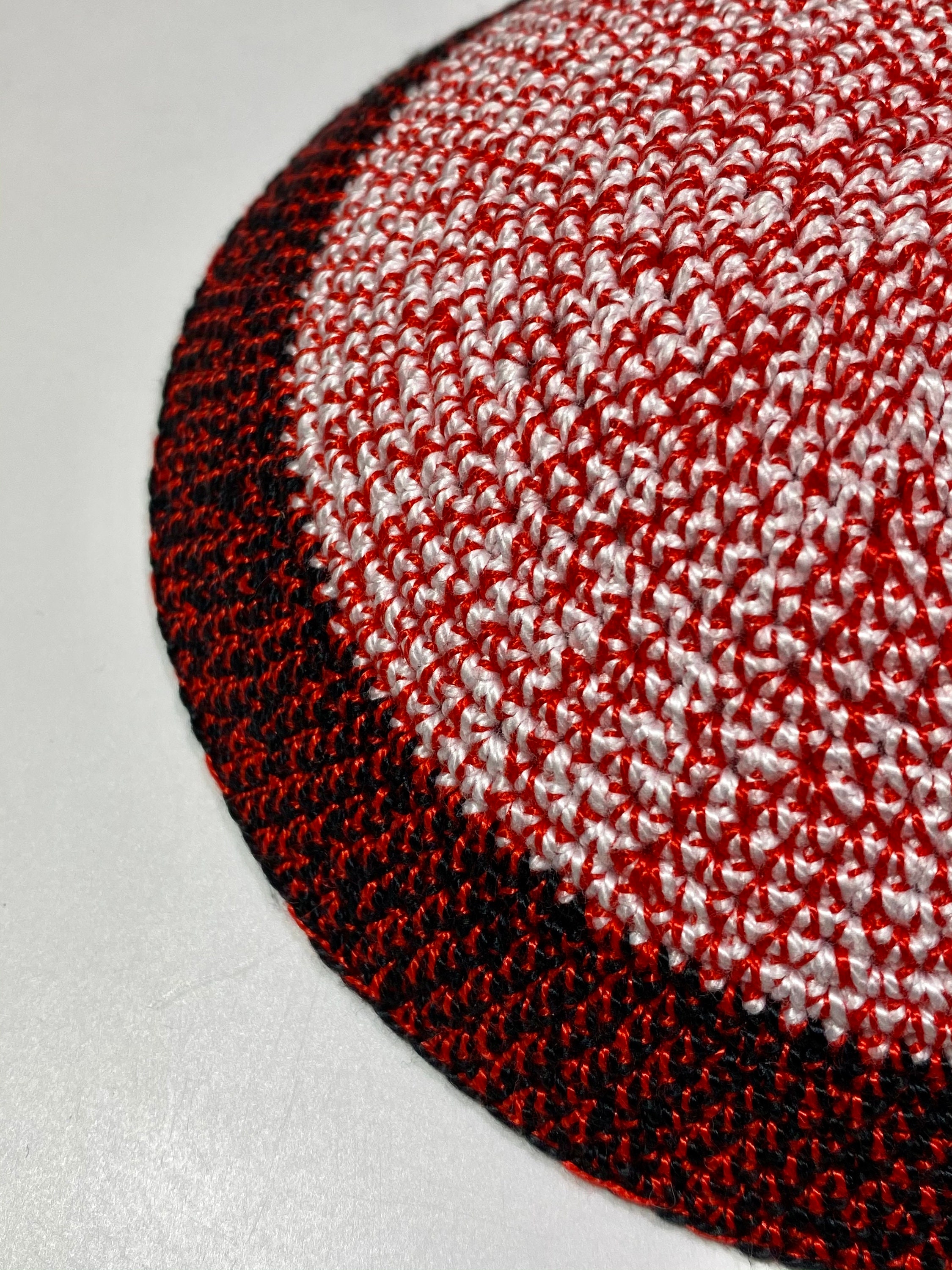 Black White and Red Handmade Crochet Pearl Cotton Kippah for | Etsy