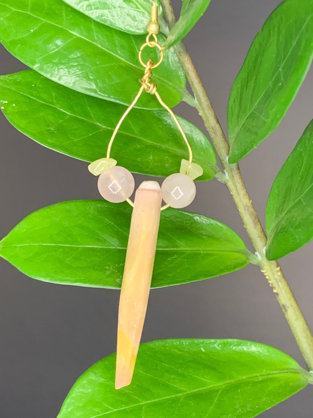 Peridot and Rose Quartz With Sea Urchin Spike Earring - Etsy