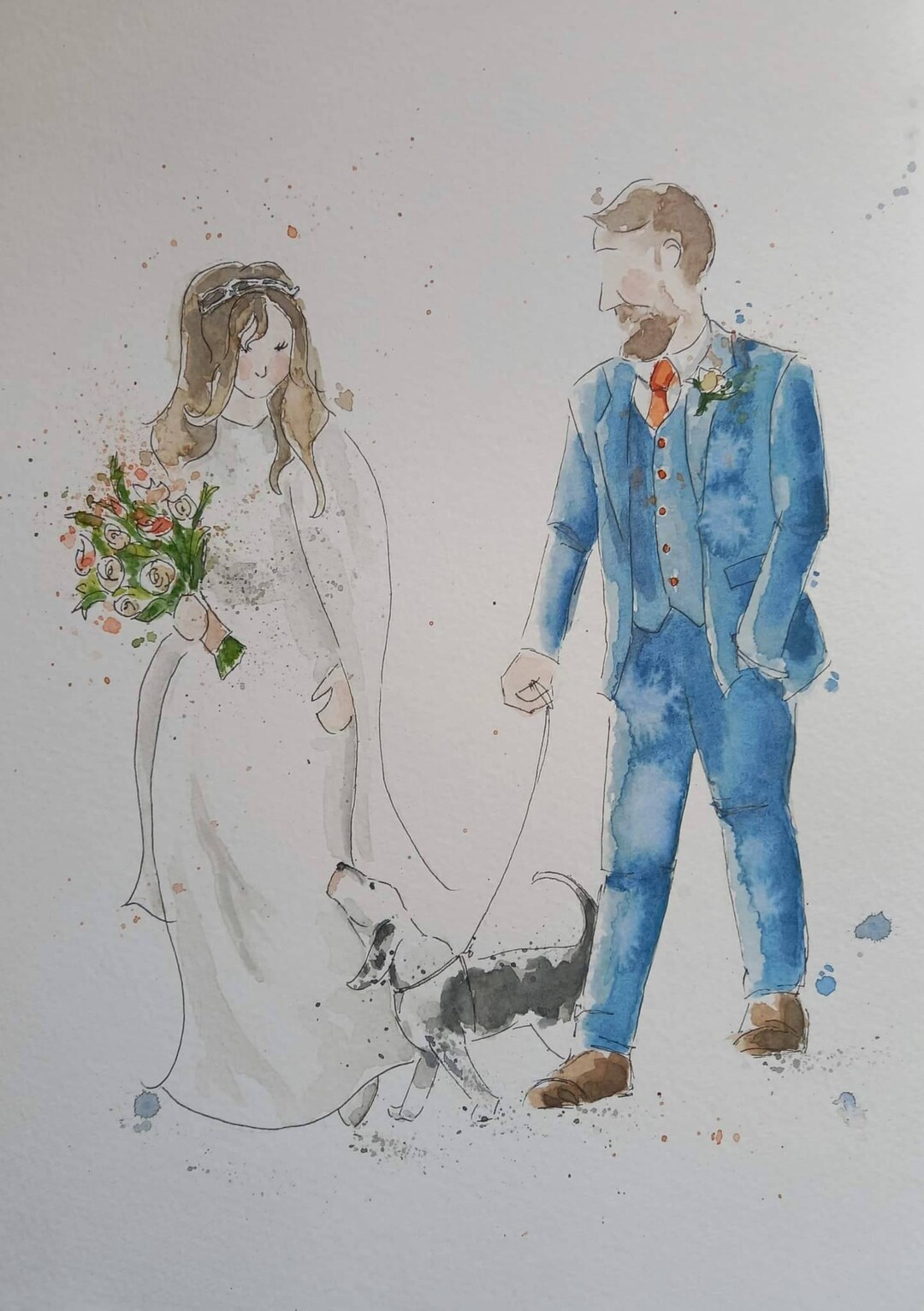 Custom People Portrait stylistic personalised watercolour line painting ...