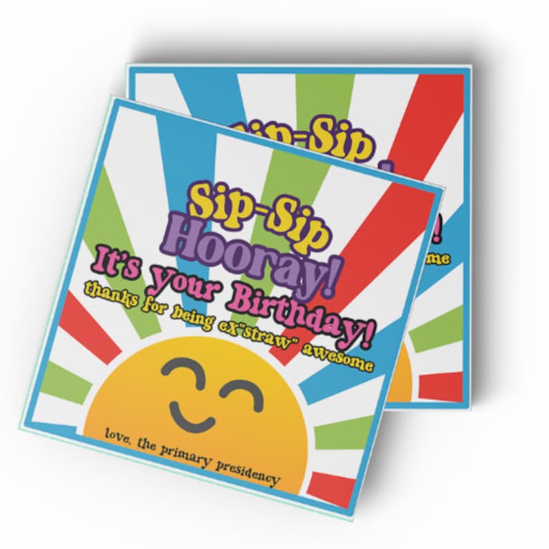 LDS Primary Gifts Sip Sip Hooray Birthday Tag Baptism Gift for Primary ...