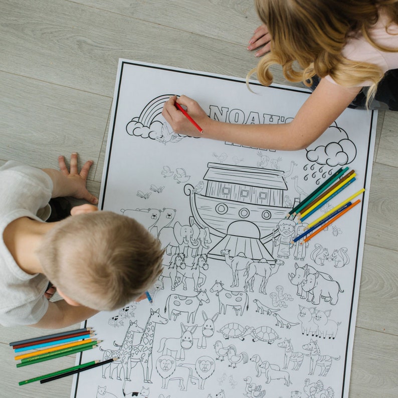 Noah's Ark Coloring Poster Old Testament Activity for Kids General ...