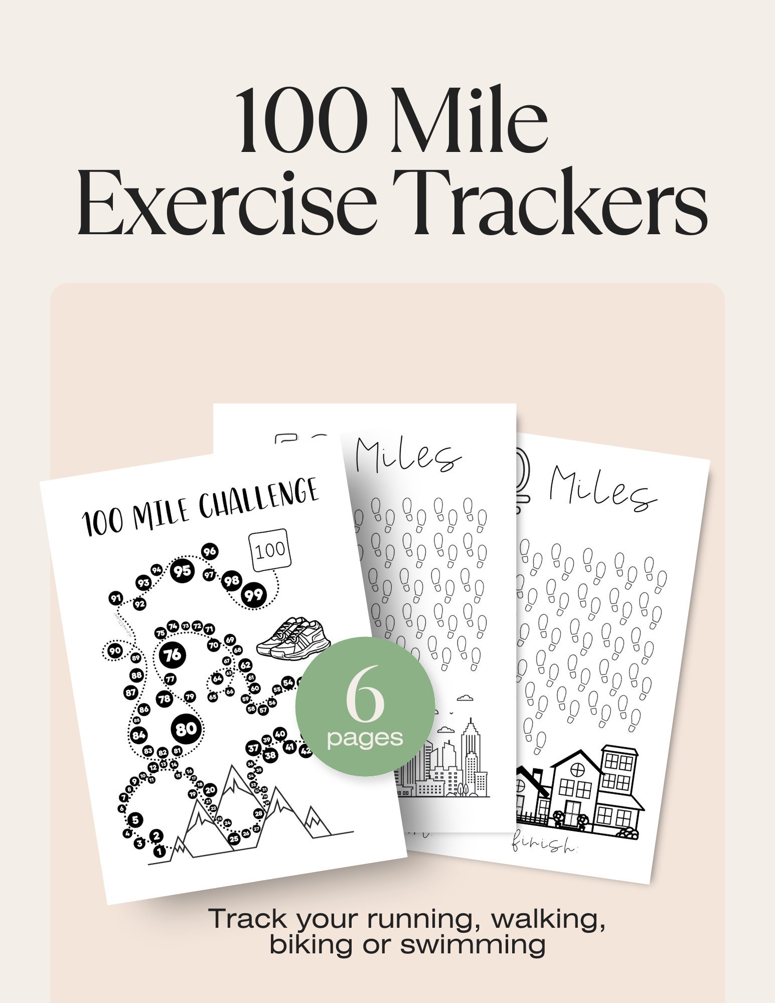 Fitness Tracker 100 Mile Run Tracker Running Challenge Track Your ...