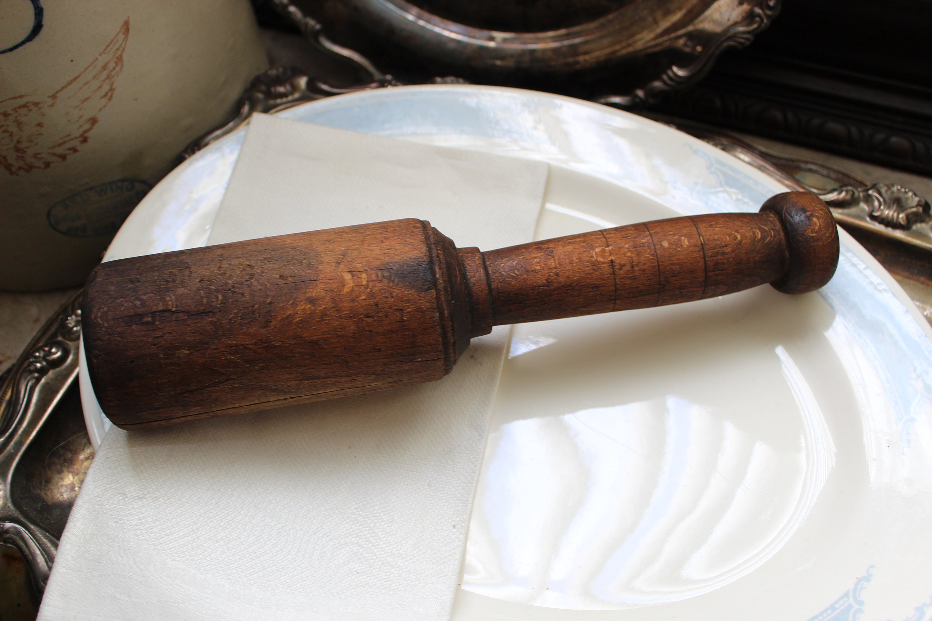 Vintage 1880 Antique LARGE Wood Mortar 12 Inches Primitive - Rustic ...