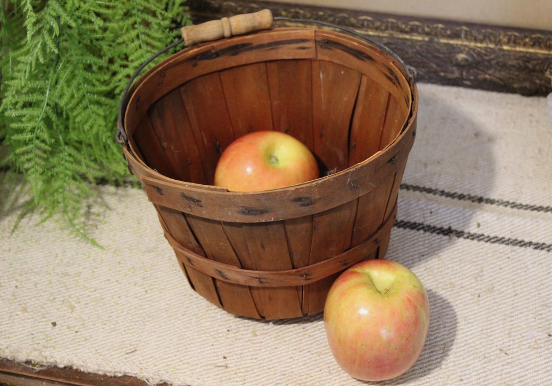 Antique Apple Basket With Handle With Makers Mark Bushel / Farmhouse ...