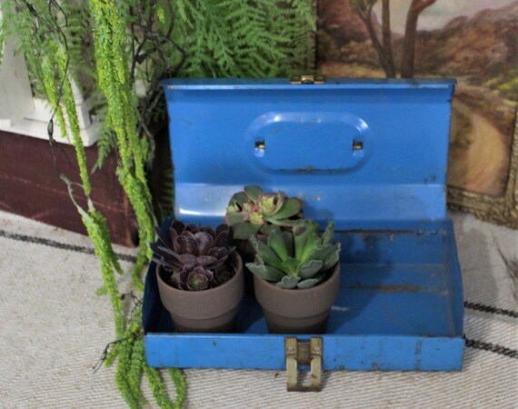 Vintage Turquoise Blue Metal Tool Box Paint Box / Rustic - Etsy