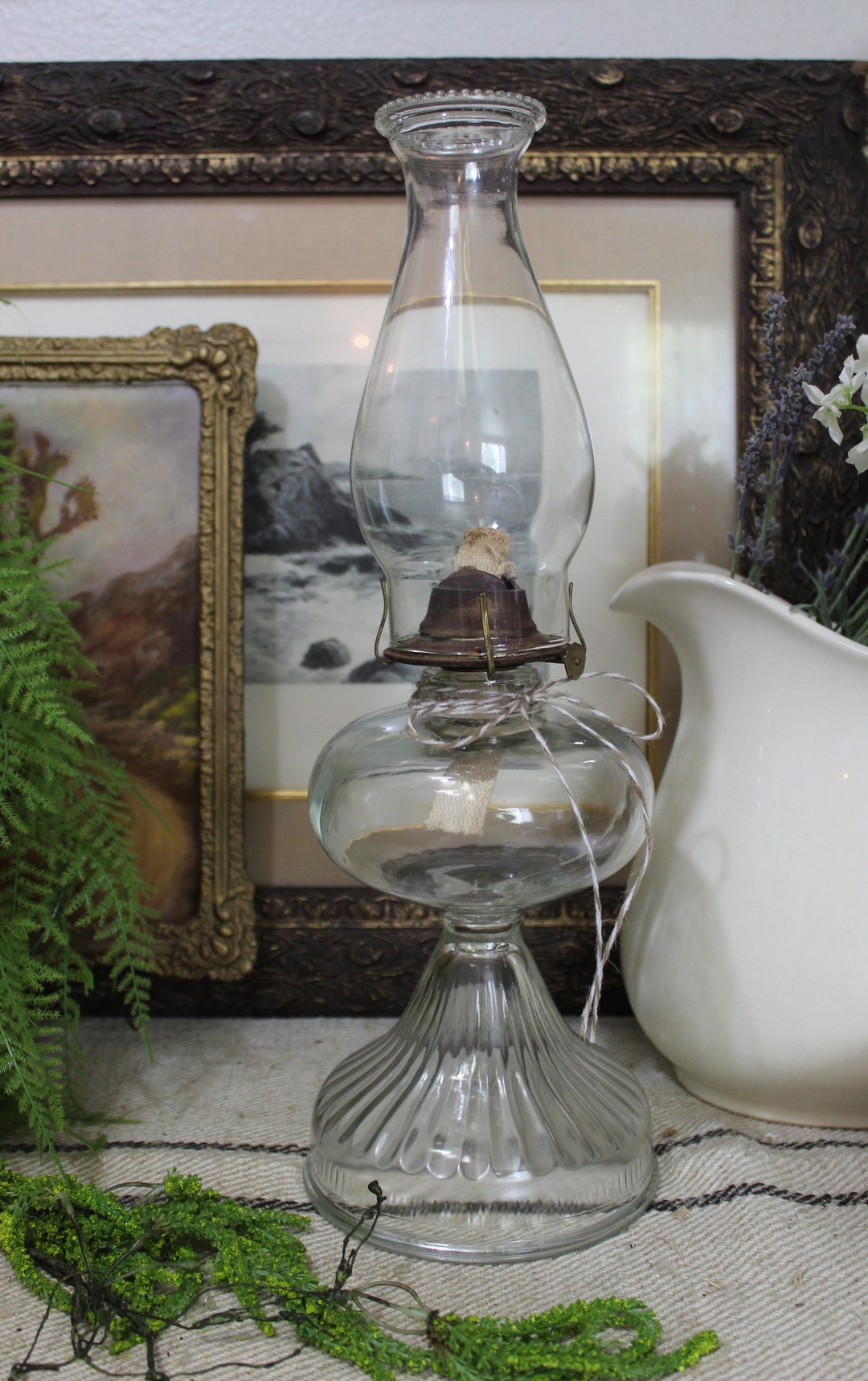 Antique LARGE P&A Mfg. Co. Thomaston, CT Clear Glass Oil Lamp With ...