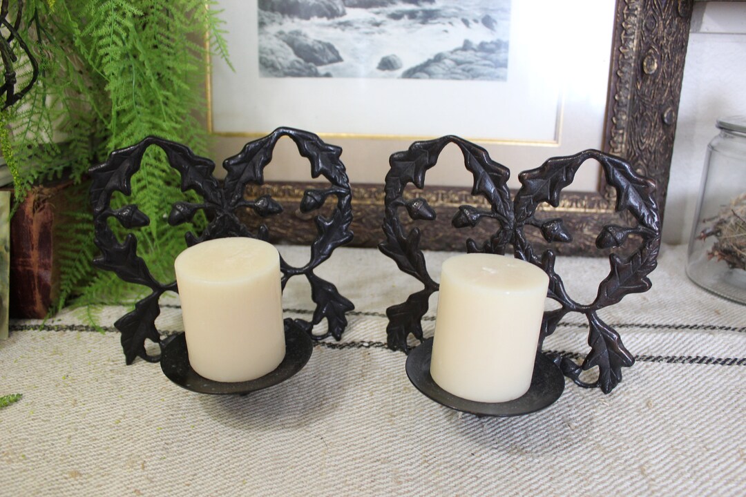 Vintage Black Heavy Cast Iron Acorn Decor Set of Two (2) Candle Wall ...