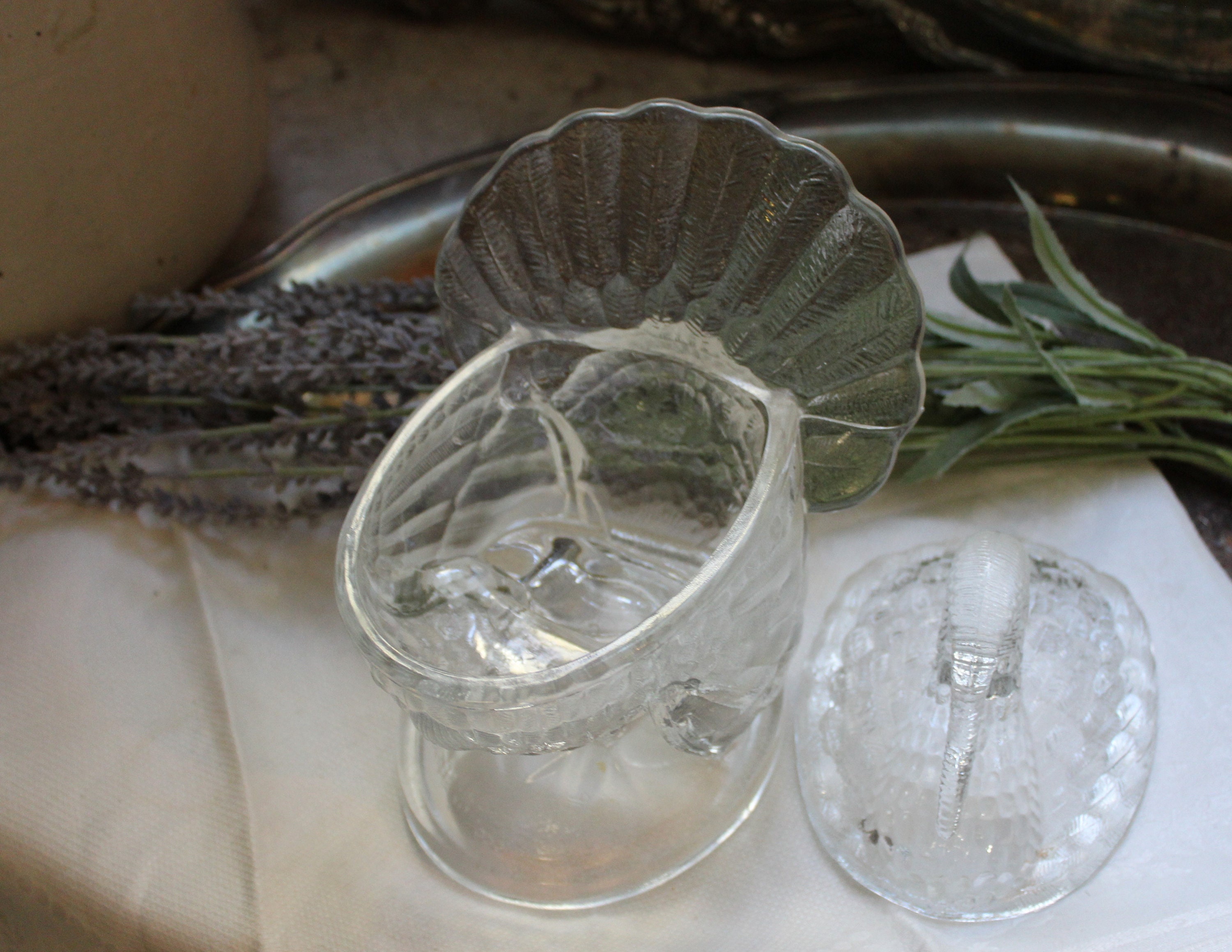 Vintage Clear Glass Wild Turkey Covered Candy Dish / Farmhouse Kitchen ...