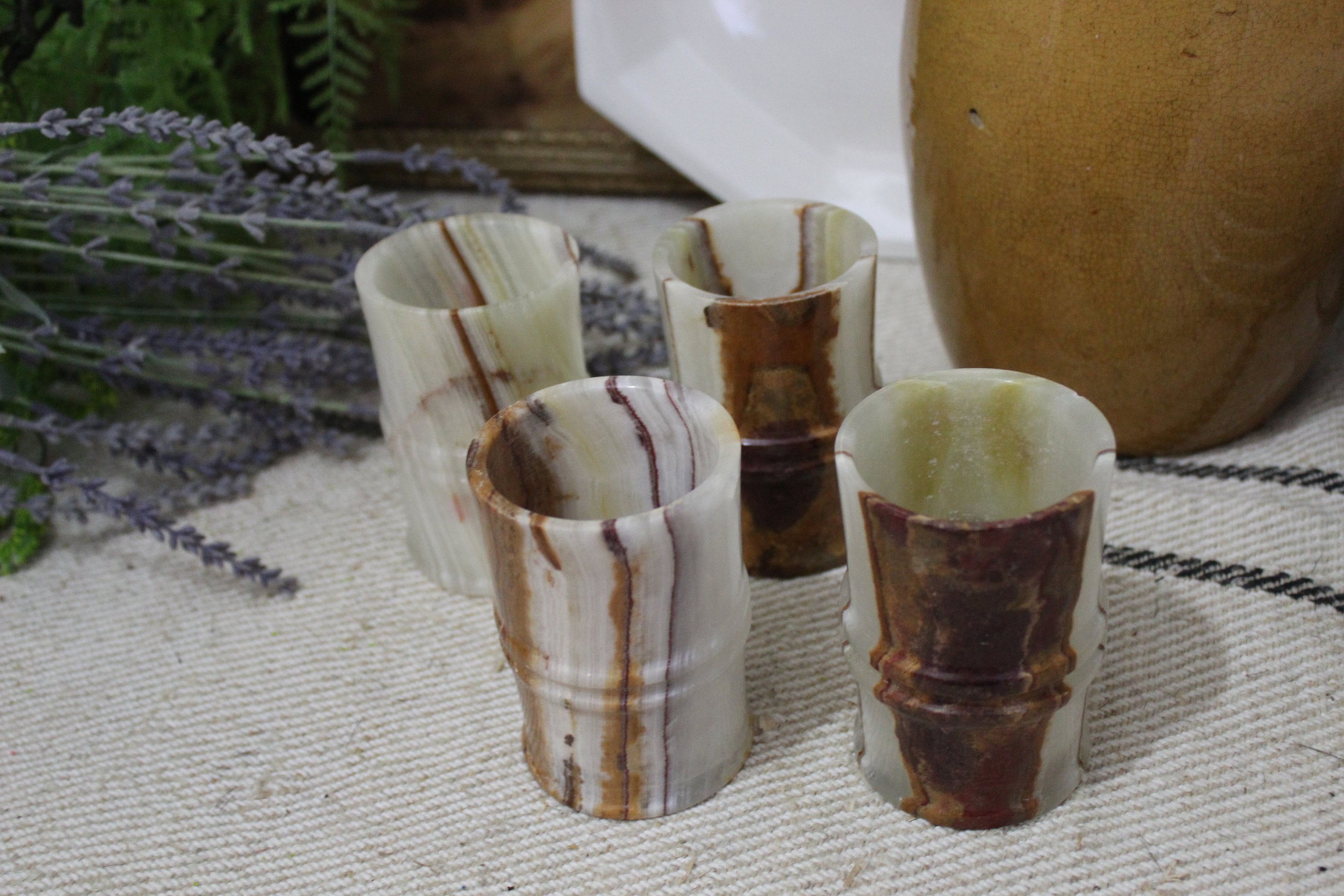 Vintage Onyx Alabaster Marble Goblets Glasses Set of Four (4) Carved ...
