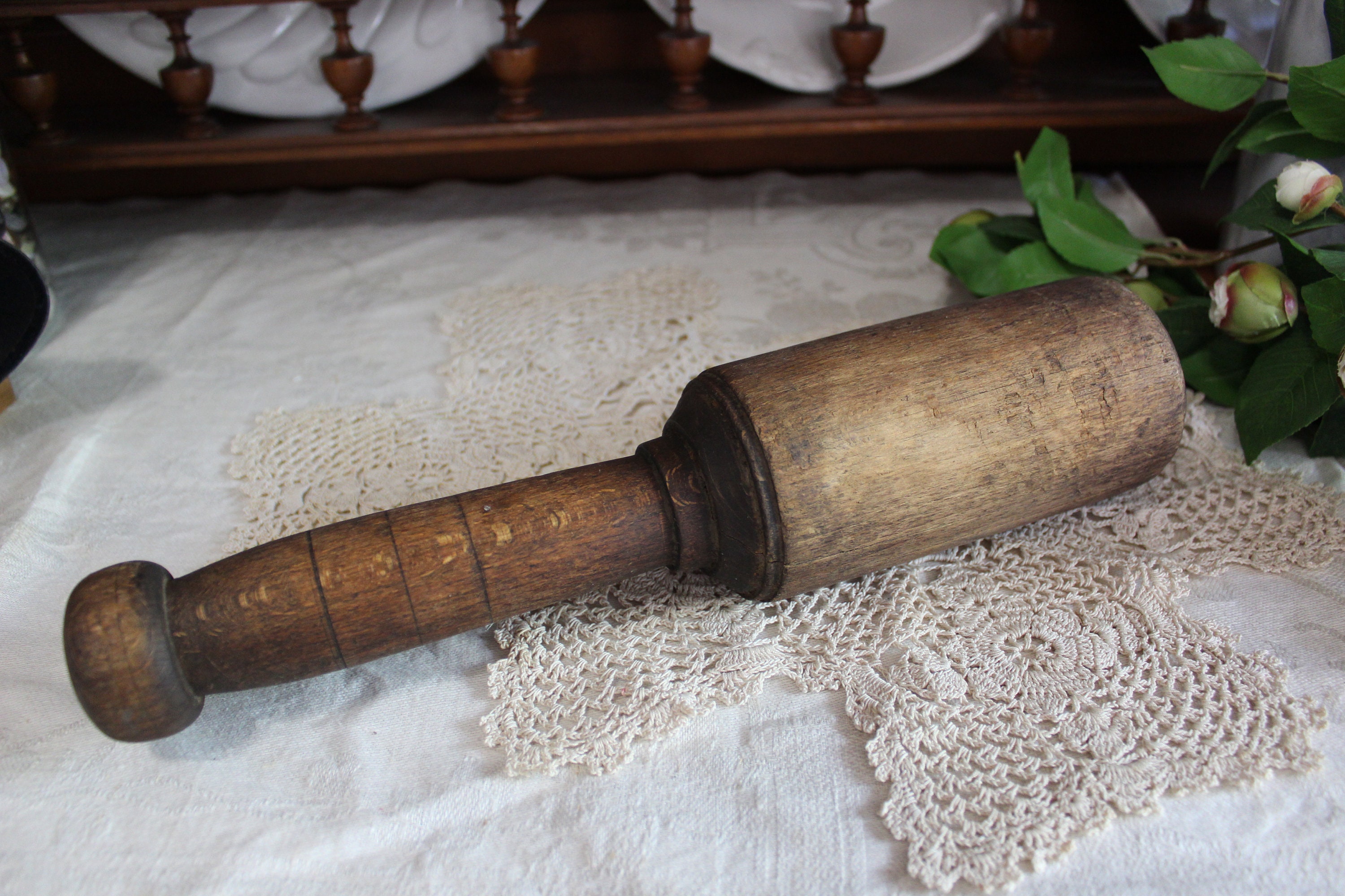 Vintage 1880 Antique LARGE Wood Mortar 12 Inches Primitive - Rustic ...